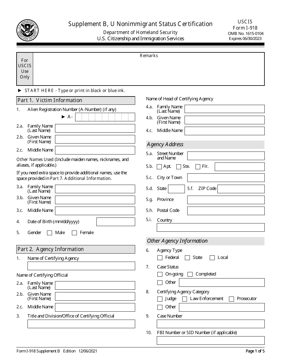 USCIS Form I-918 Supplement B - Fill Out, Sign Online and Download ...