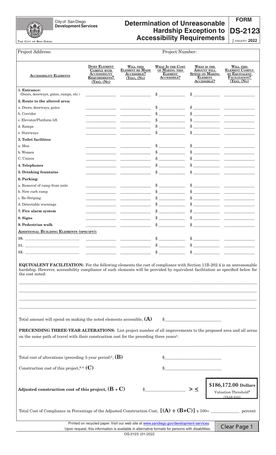 Form DS-2123 - Fill Out, Sign Online and Download Fillable PDF, City of ...