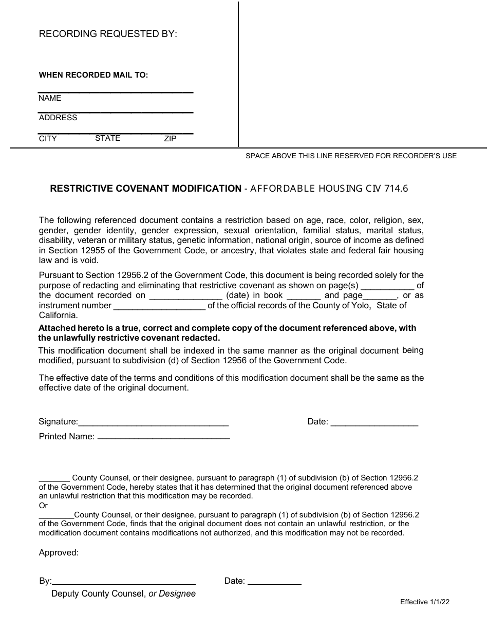 Yolo County, California Restrictive Covenant Modification - Affordable ...