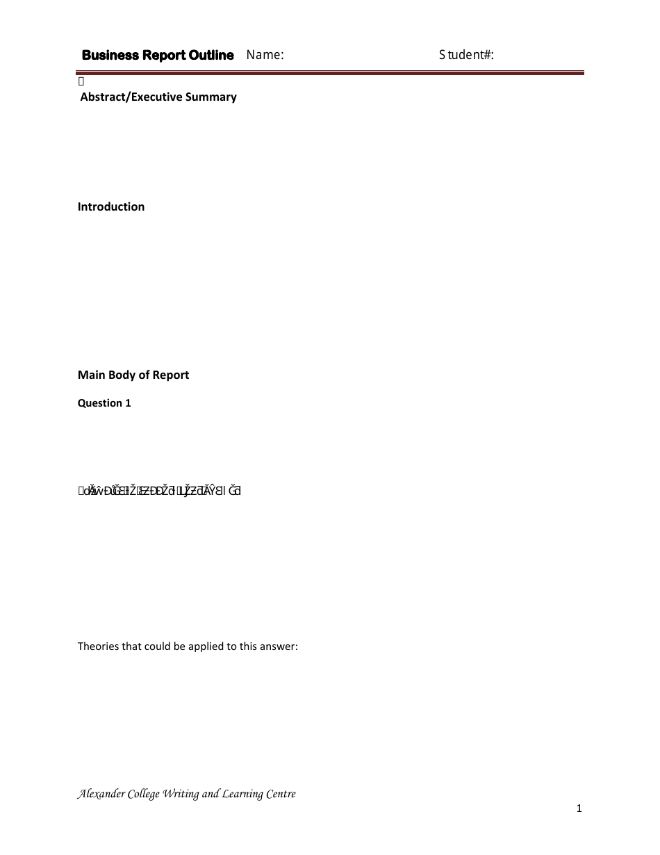 Business Report Outline Template - Alexander College Writing and ...