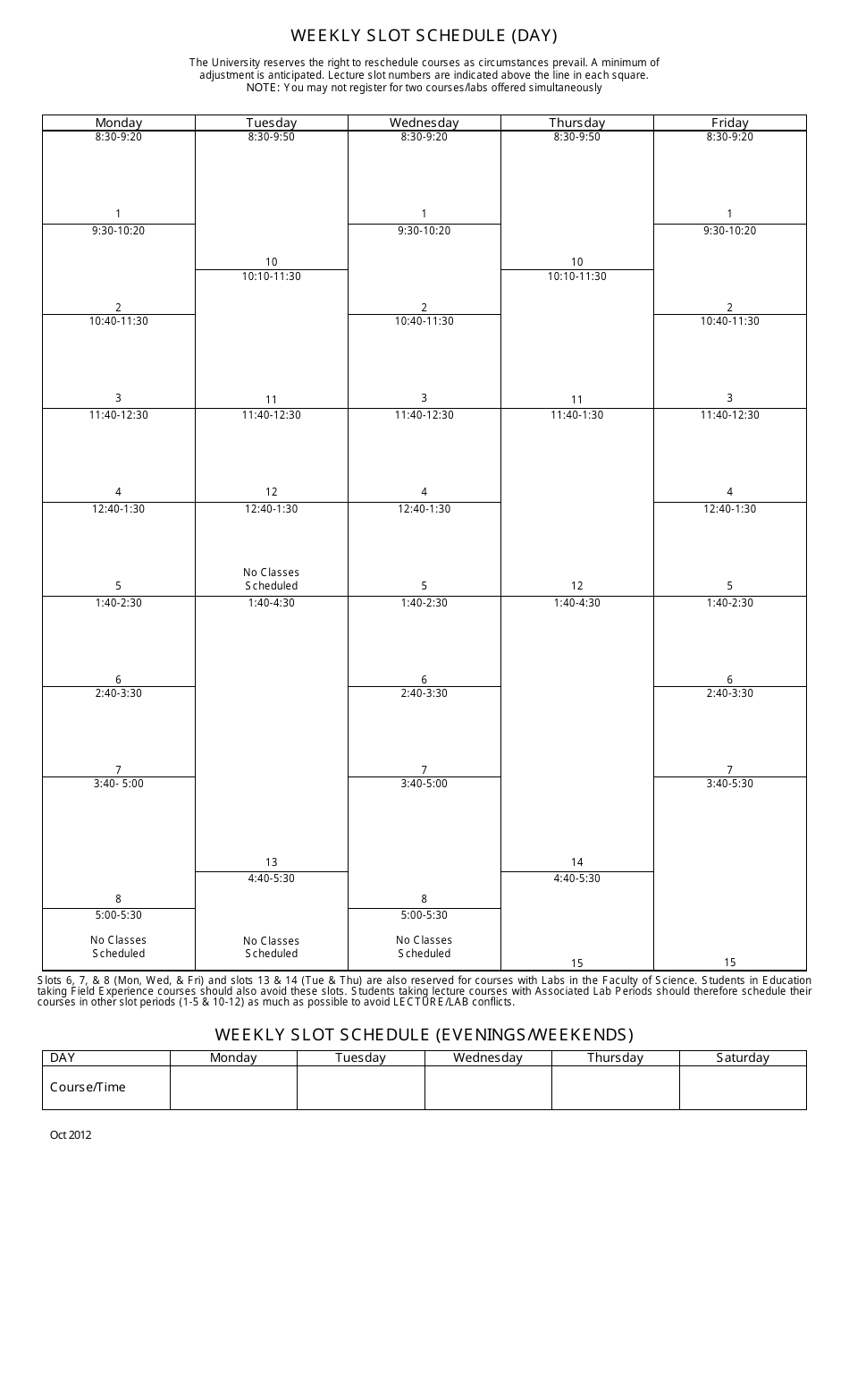 Weekly Slot Schedule Template Download Printable PDF | Templateroller