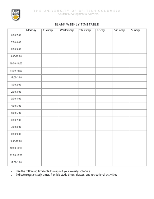 Blank Timetable Template Pdf