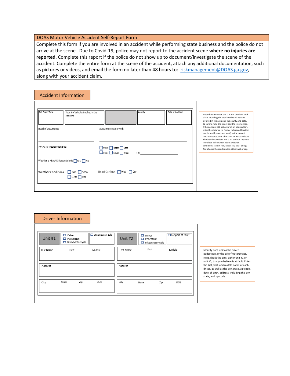 Georgia (United States) Doas Motor Vehicle Accident Self-report Form ...