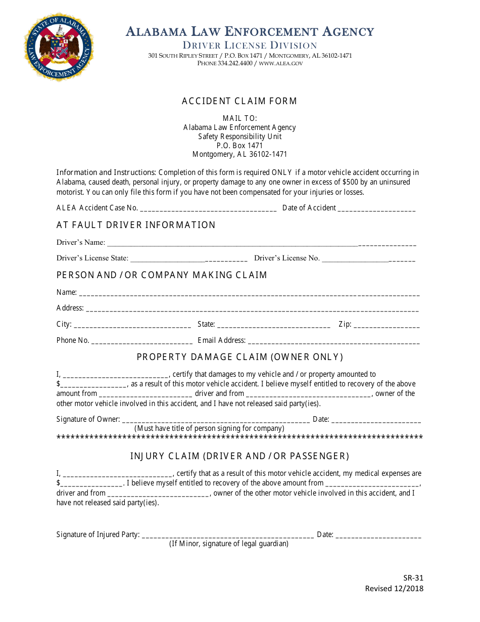 Form SR-31 - Fill Out, Sign Online and Download Printable PDF, Alabama ...