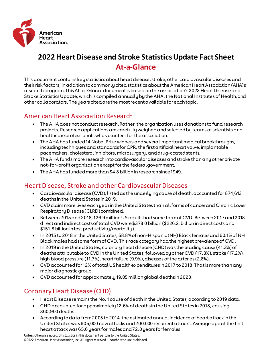 2022 Heart Disease And Stroke Statistics Update Fact Sheet At A