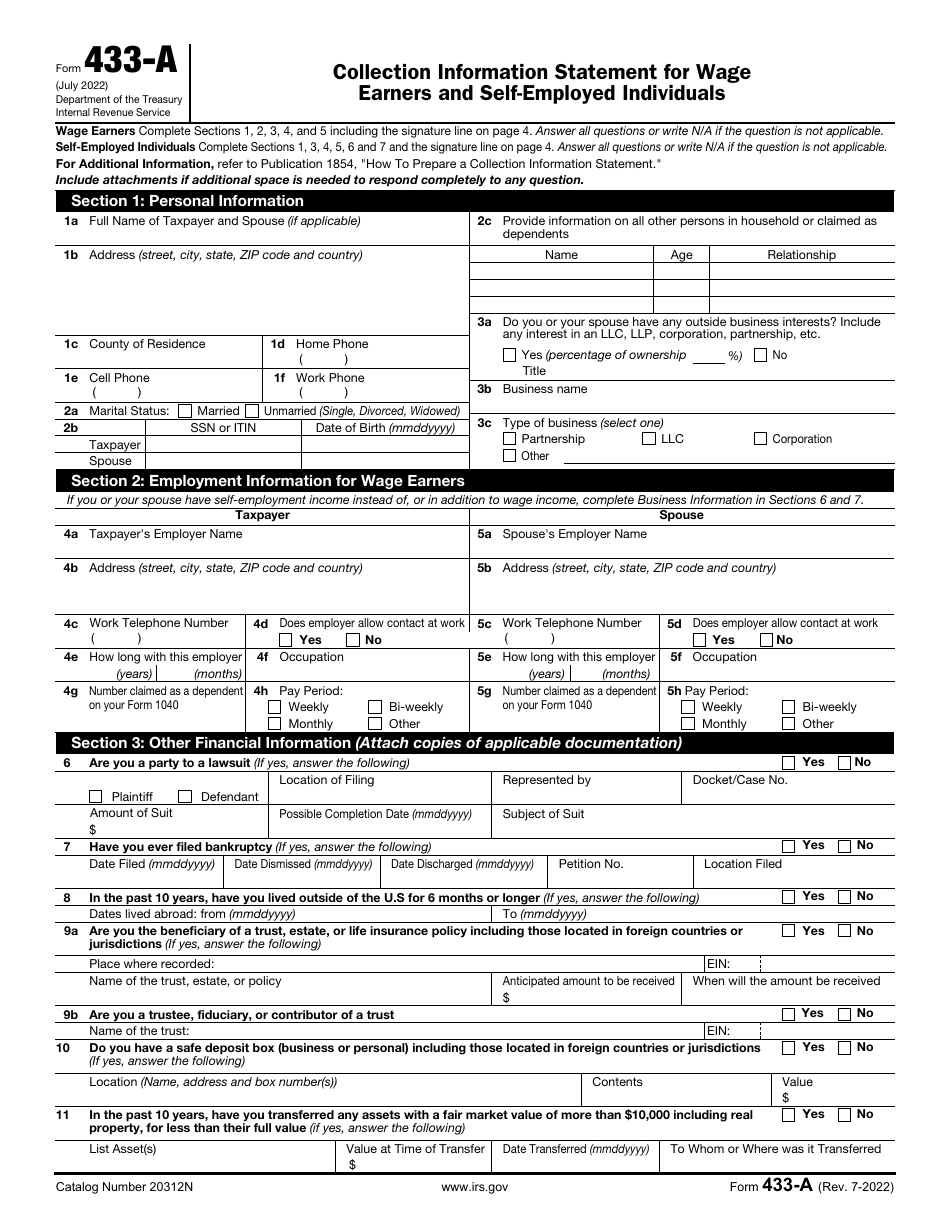 IRS Form 433-A Download Fillable PDF or Fill Online Collection ...