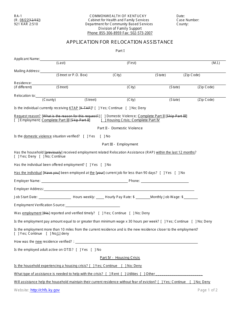 Form RA-1 - Fill Out, Sign Online and Download Printable PDF, Kentucky ...