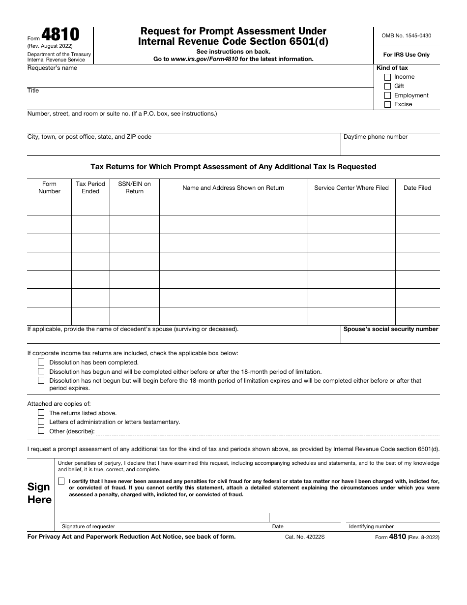 IRS Form 4810 - Fill Out, Sign Online and Download Fillable PDF ...