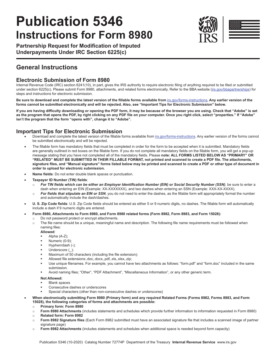 Download Instructions for IRS Form 8980 Partnership Request for ...