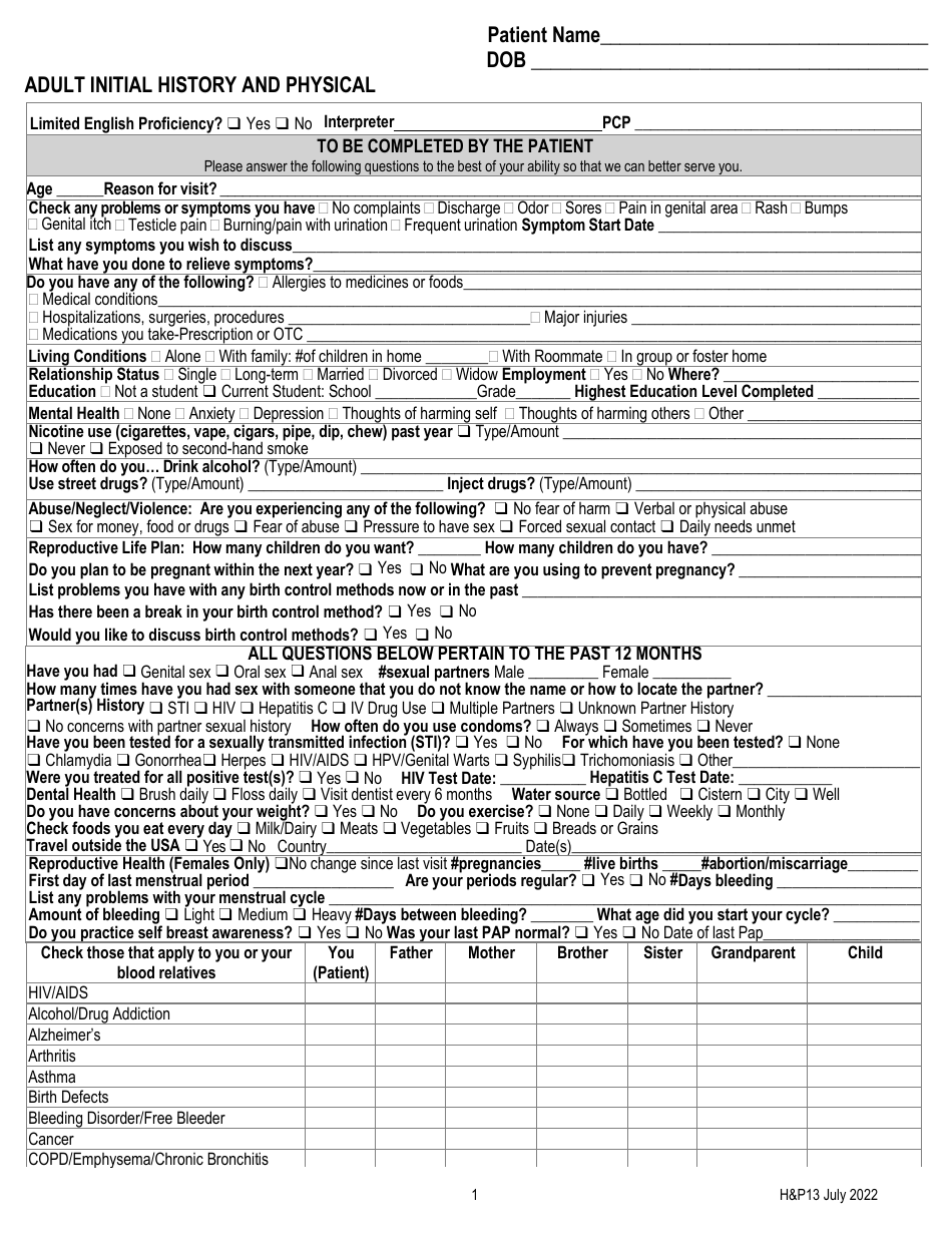 Form H&P13 - Fill Out, Sign Online and Download Printable PDF, Kentucky ...