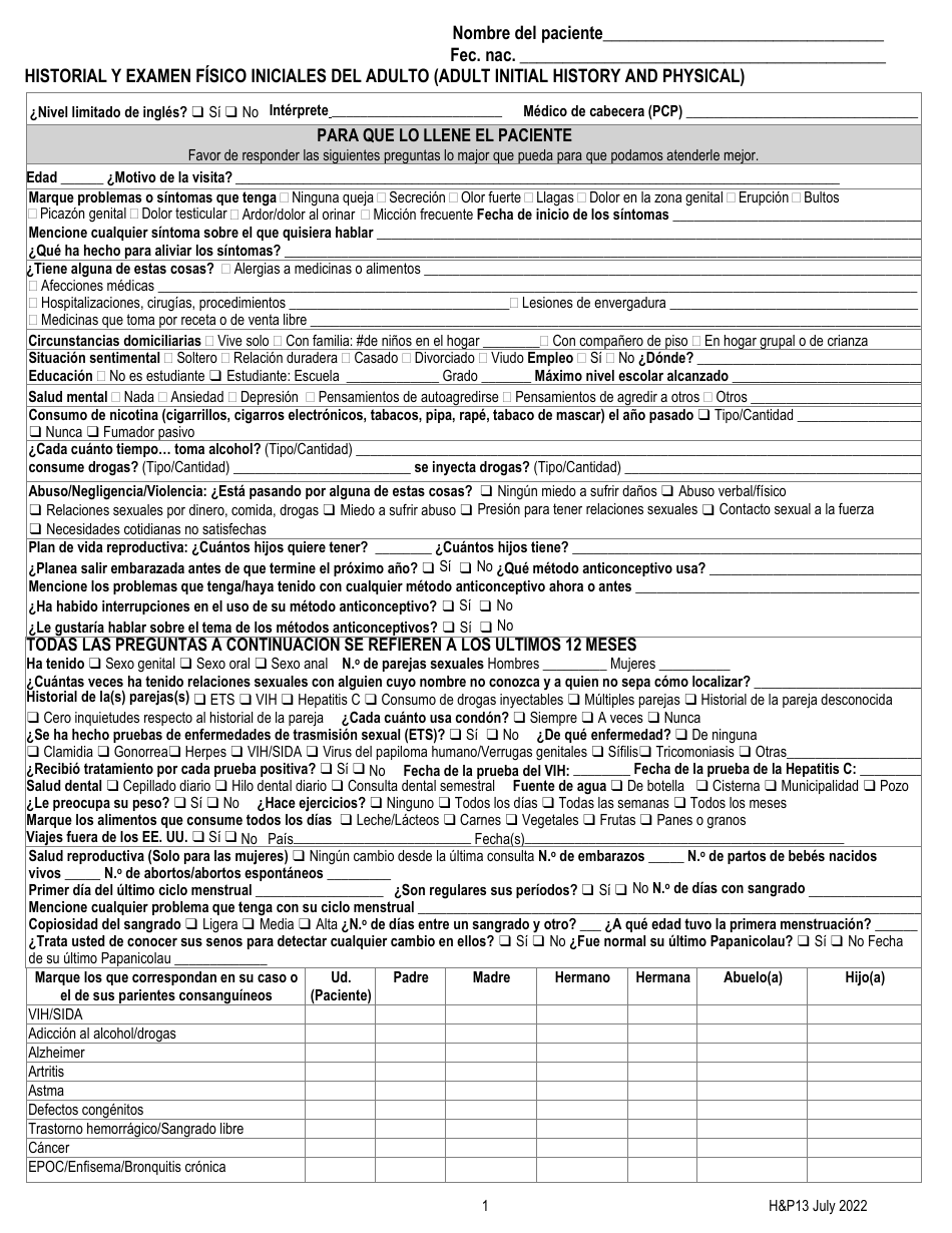 Formulario H&P13 - Fill Out, Sign Online and Download Printable PDF ...