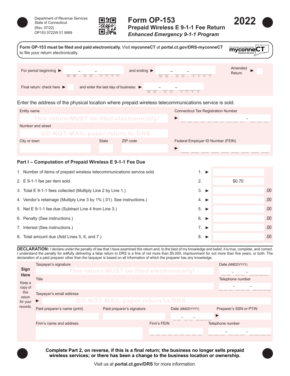 Form OP-153 Download Printable PDF or Fill Online Prepaid Wireless E 9 ...