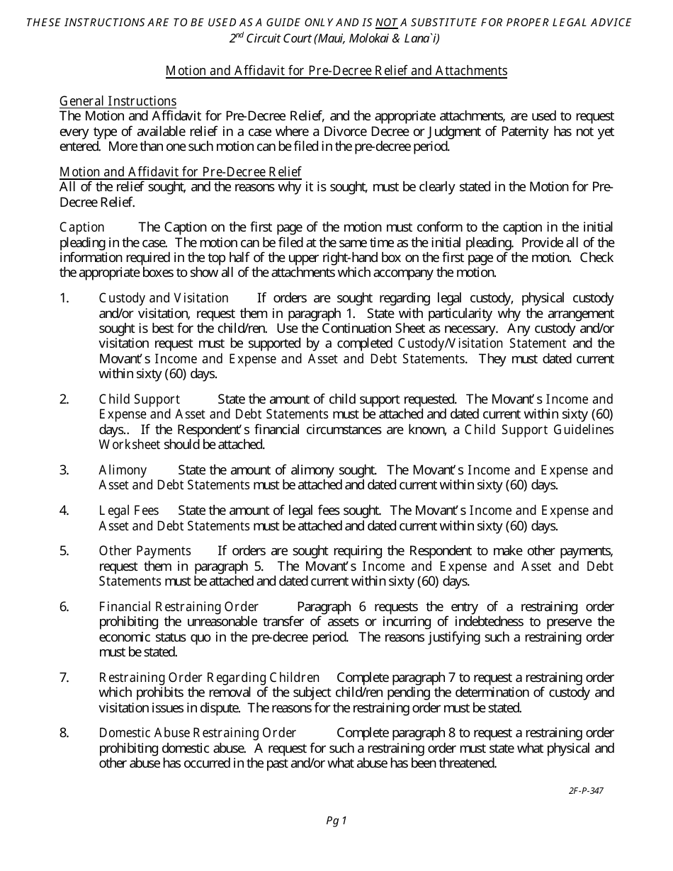 Download Instructions for Form 2F-P-348 Motion and Affidavit for Pre ...