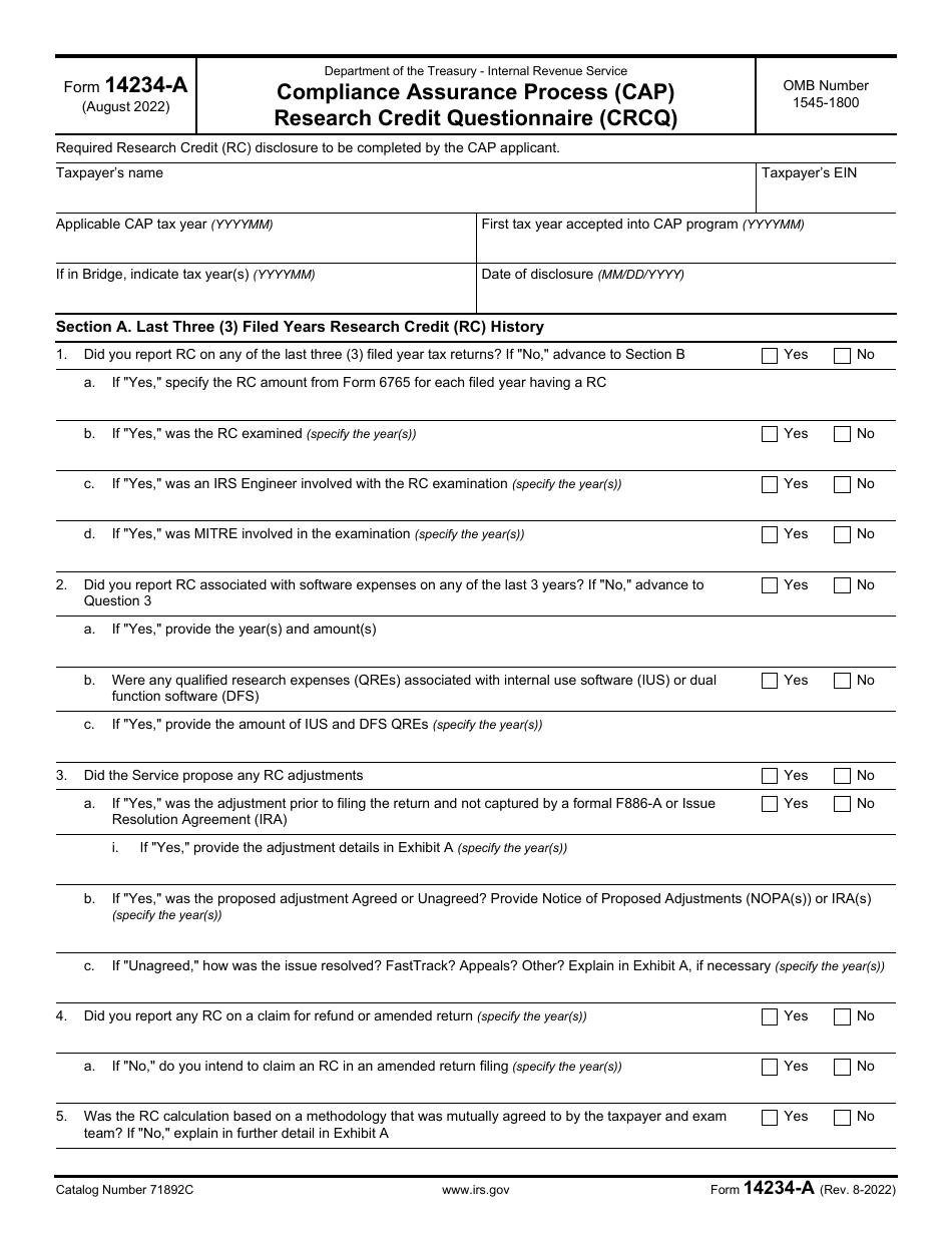 IRS Form 14234-A Download Fillable PDF or Fill Online Compliance ...