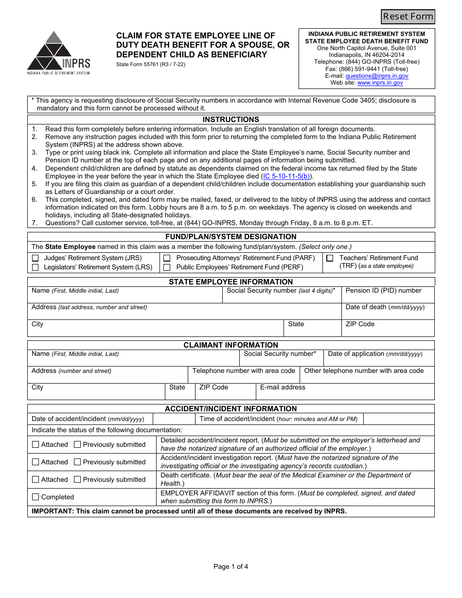 State Form 55761 Download Fillable PDF or Fill Online Claim for State ...