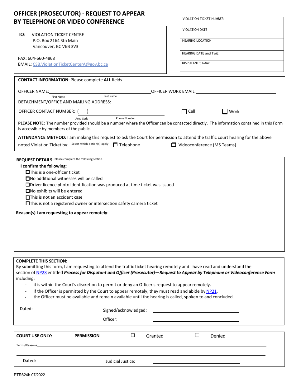 Form PTR824B - Fill Out, Sign Online and Download Fillable PDF, British ...