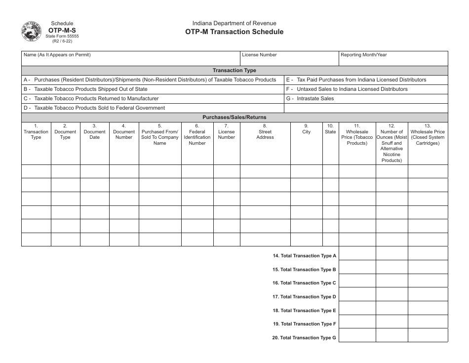 State Form 55555 Schedule OTP-M-S - Fill Out, Sign Online and Download Fillable PDF, Indiana ...