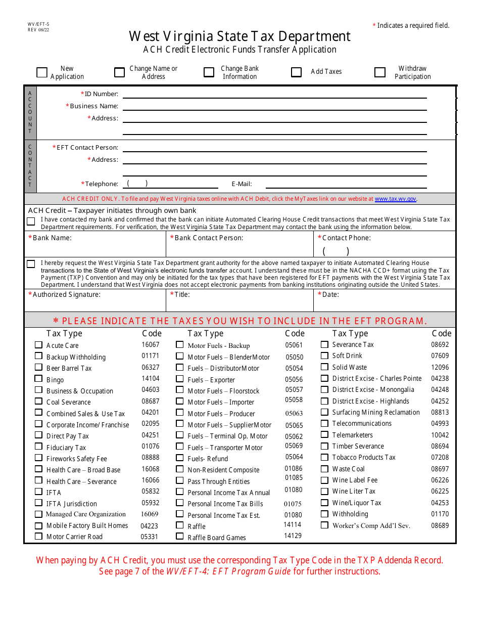 Form WV/EFT-5 - Fill Out, Sign Online and Download Fillable PDF, West ...