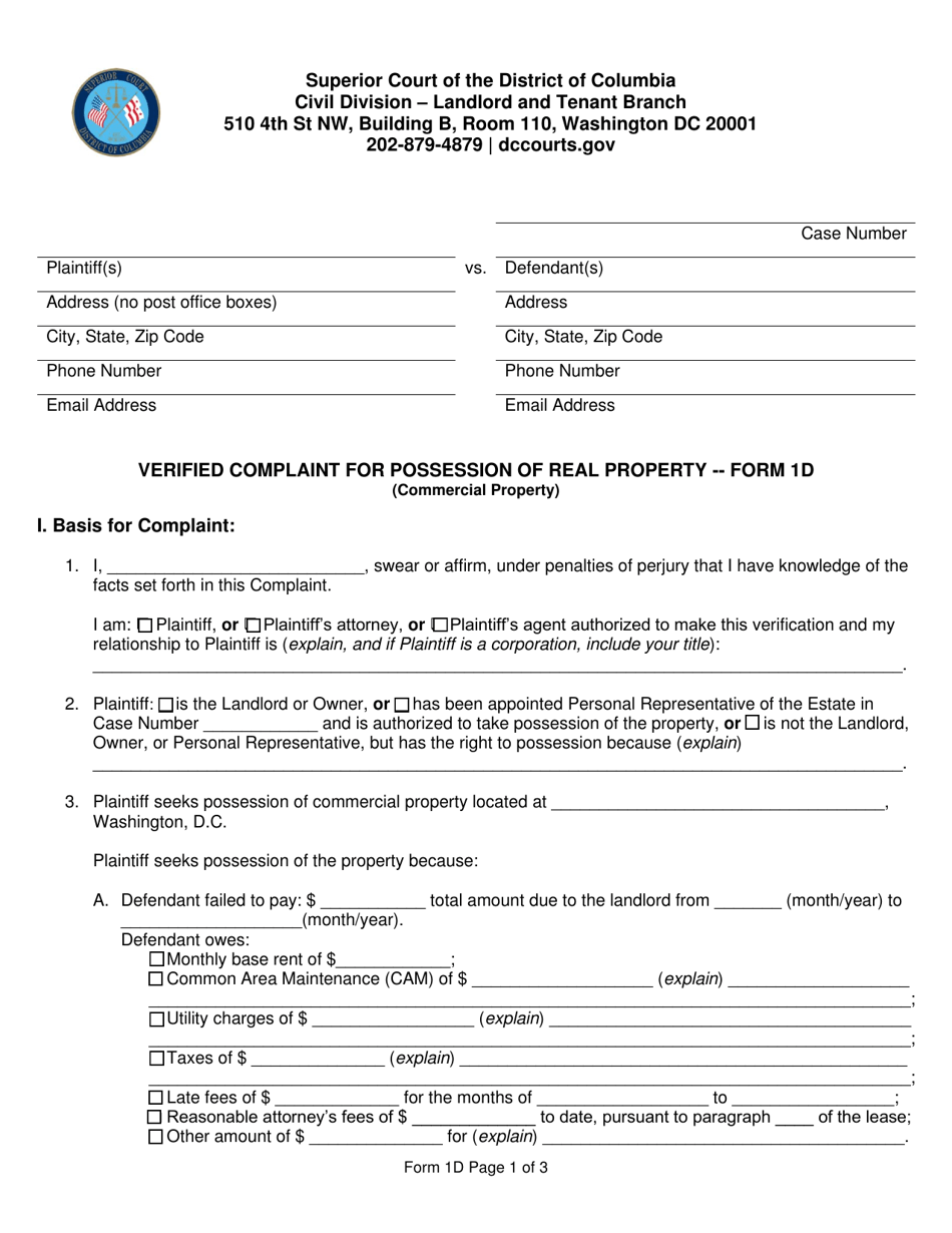 Form 1D - Fill Out, Sign Online and Download Fillable PDF, Washington ...