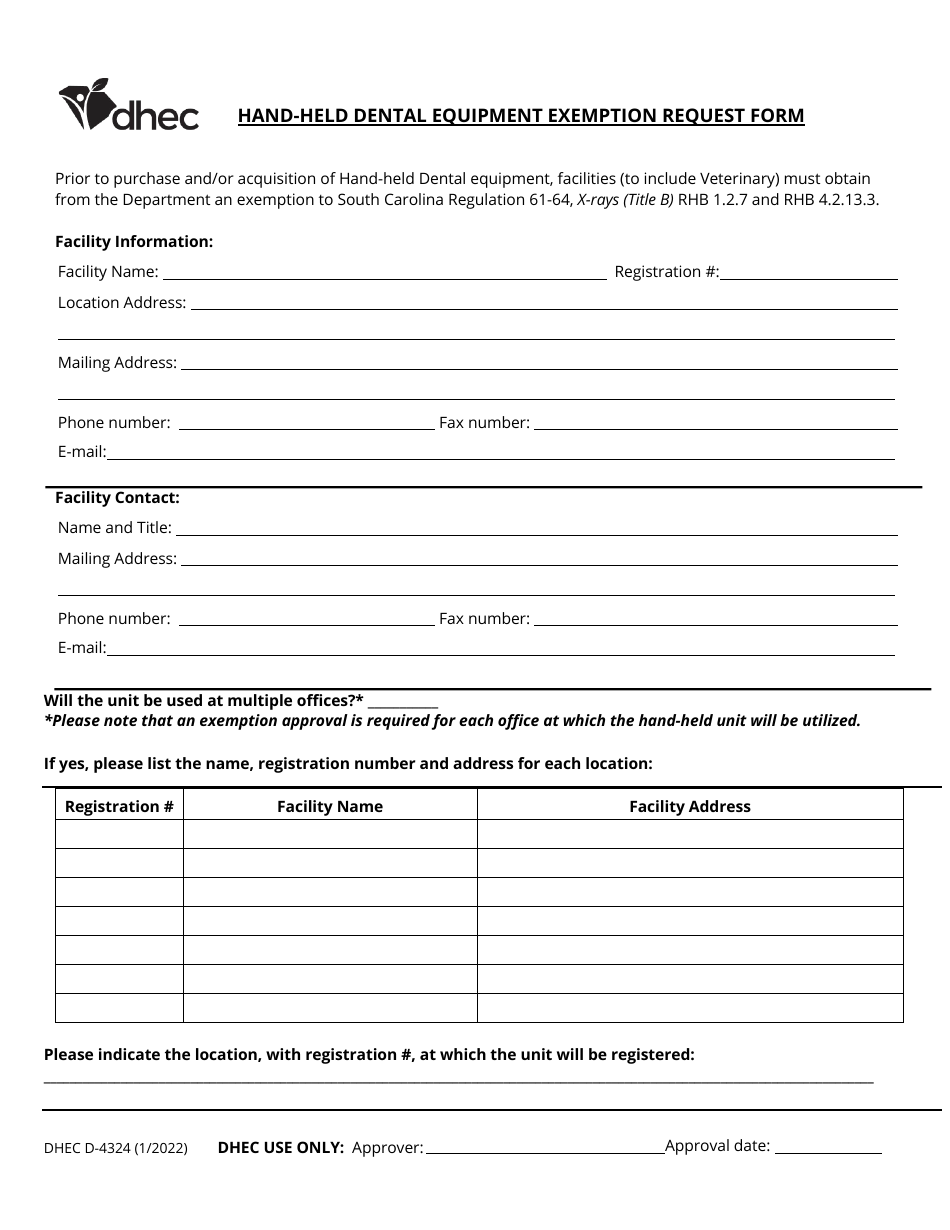 DHEC Form 4324 - Fill Out, Sign Online and Download Fillable PDF, South ...