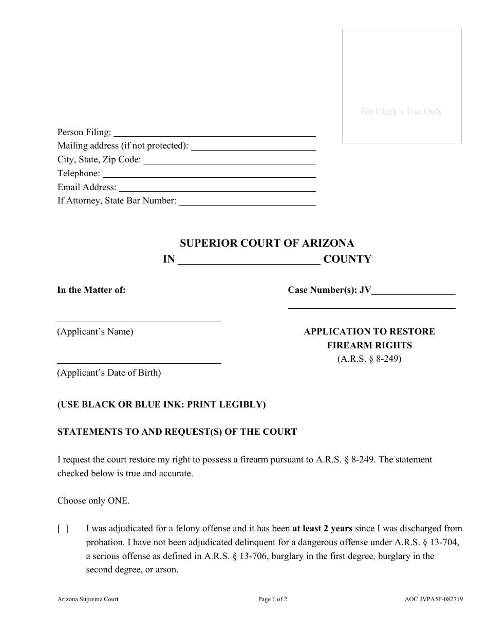 Arizona Application to Restore Firearm Rights - Fill Out, Sign Online ...