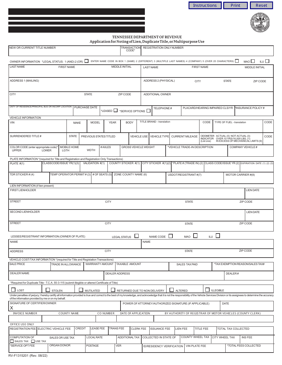 Form RV-F1315201 Download Fillable PDF or Fill Online Application for ...
