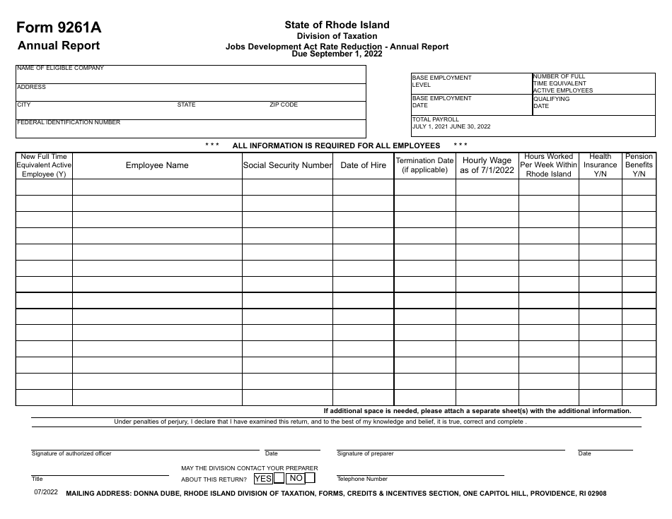 Form 9261A Download Fillable PDF or Fill Online Jobs Development Act ...