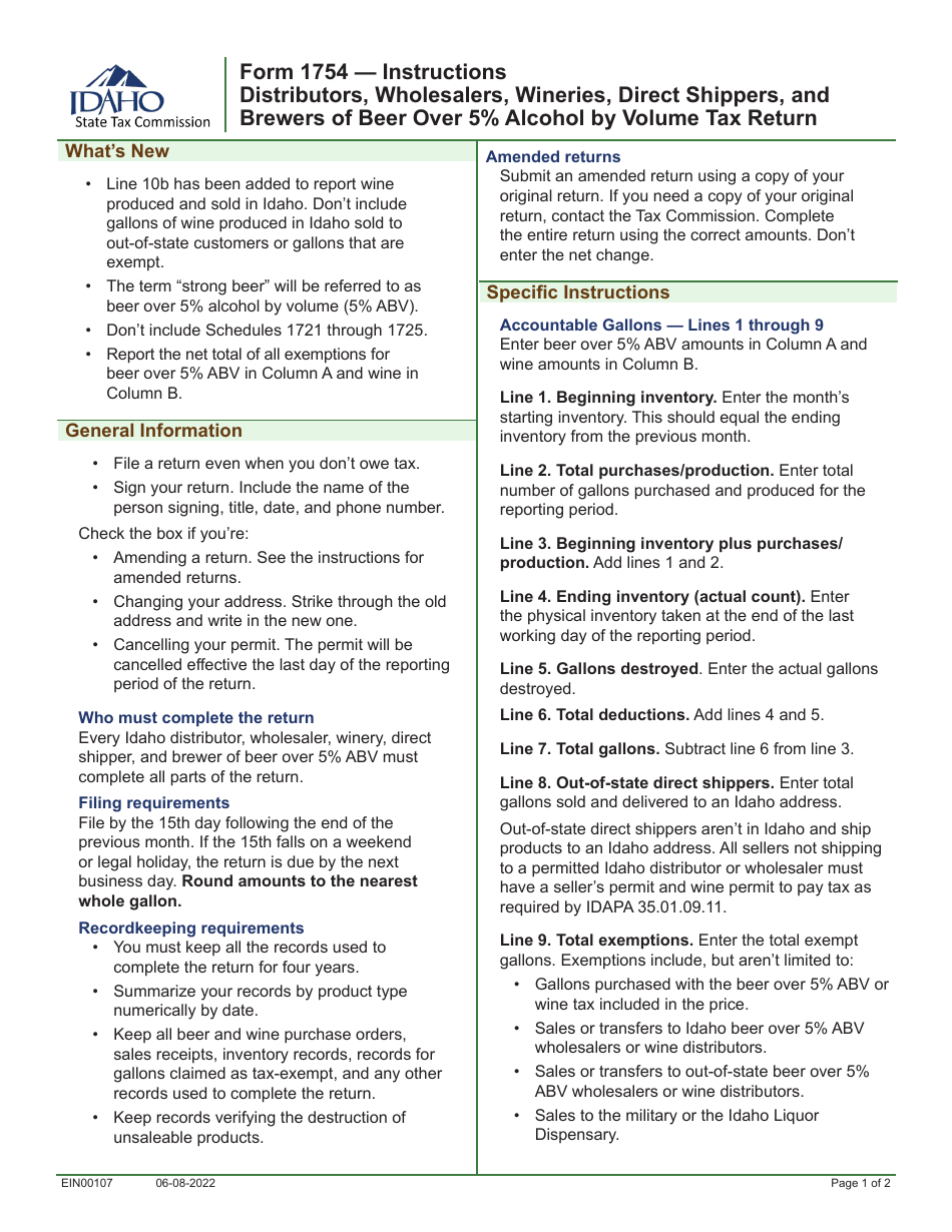 Download Instructions for Form 1754 Distributors, Wholesalers, Wineries ...