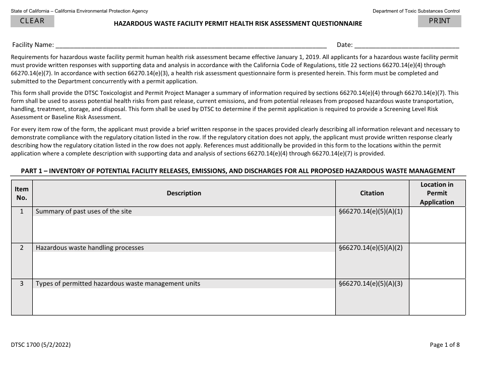 DTSC Form 1700 - Fill Out, Sign Online and Download Fillable PDF ...