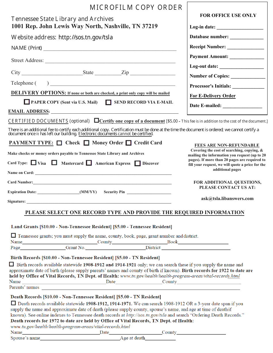 Form SS-2237 Download Printable PDF or Fill Online Microfilm Copy Order ...