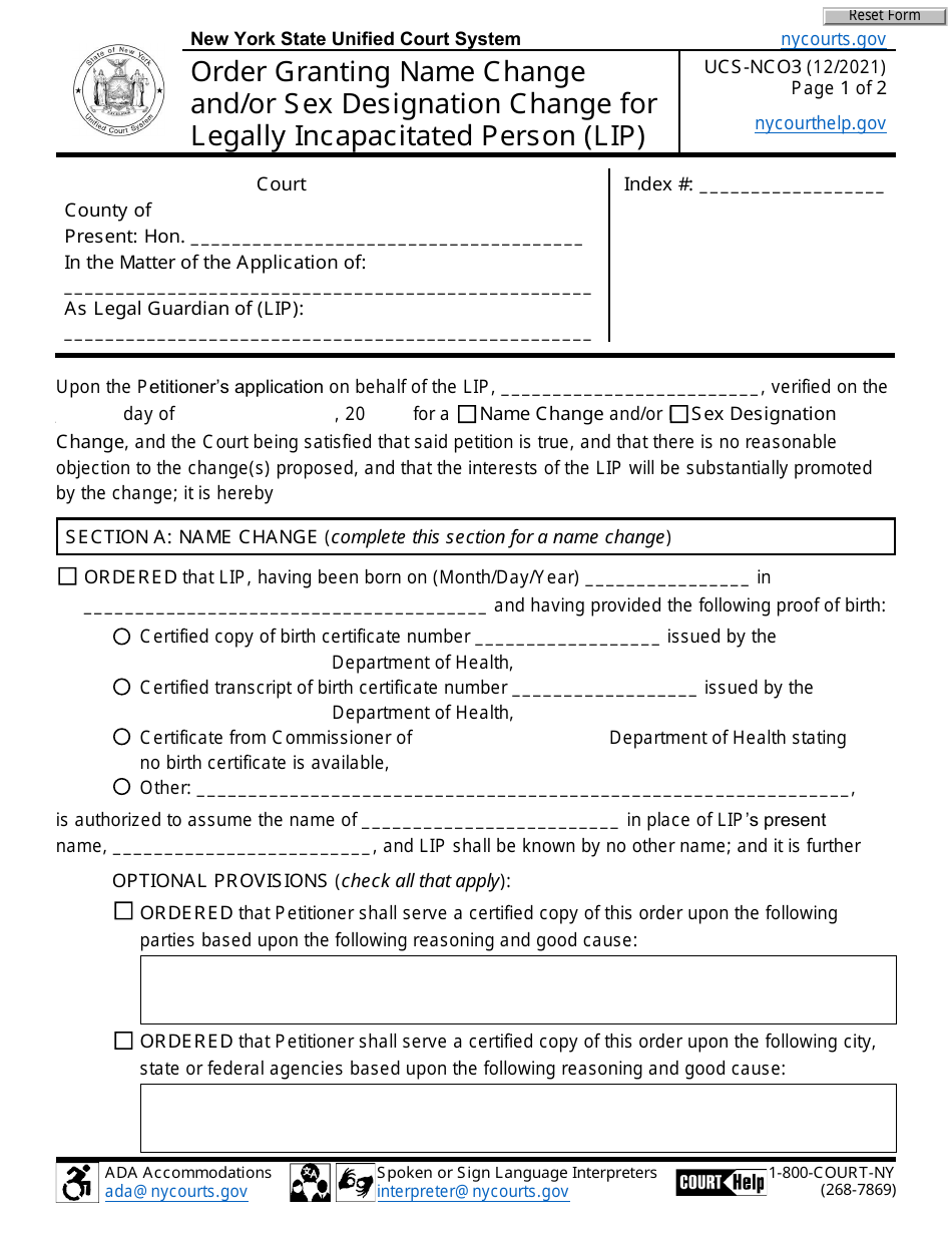 Form UCS-NCO3 - Fill Out, Sign Online and Download Fillable PDF, New York | Templateroller