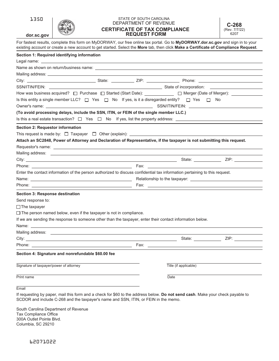 Form C-268 Download Printable PDF or Fill Online Certificate of Tax ...