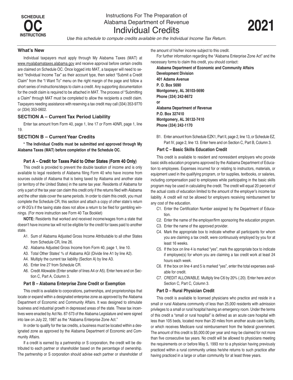 Download Instructions for Form 40, 40NR Schedule OC Other Available ...
