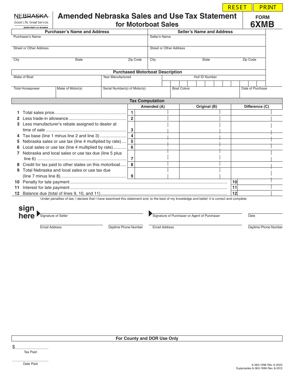 Form 6XMB Download Fillable PDF or Fill Online Amended Nebraska Sales ...
