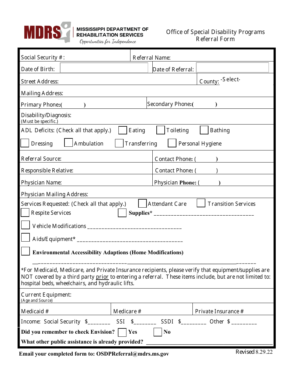 Mississippi Office of Special Disability Programs Referral Form - Fill ...