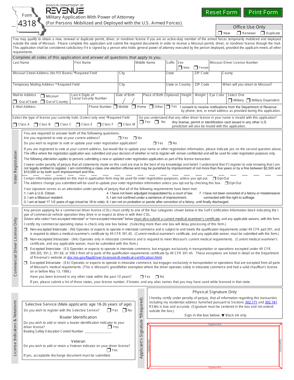 Form 4318 - Fill Out, Sign Online and Download Fillable PDF, Missouri | Templateroller