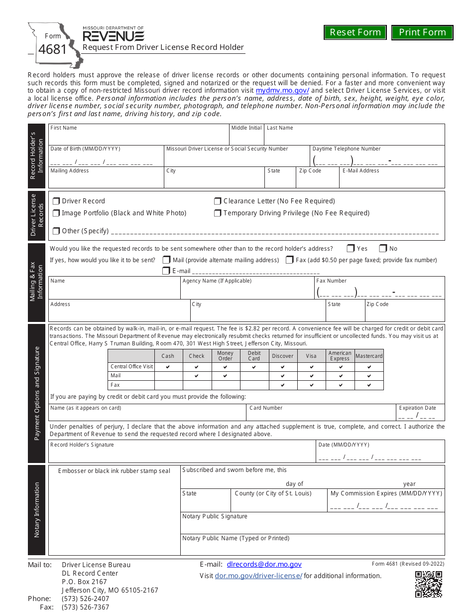 Form 4681 Download Fillable PDF or Fill Online Request From Driver ...
