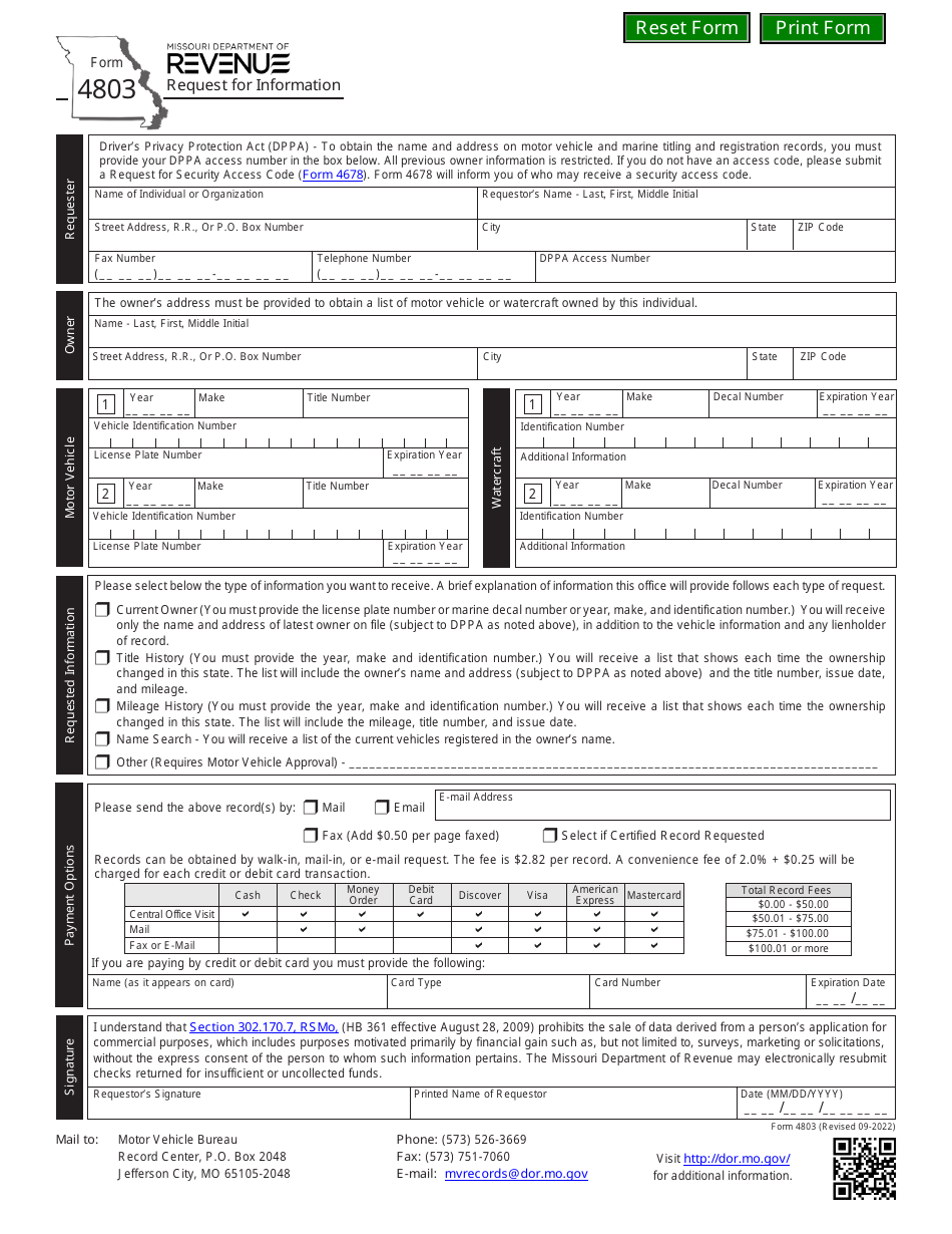 Form 4803 - Fill Out, Sign Online and Download Fillable PDF, Missouri ...