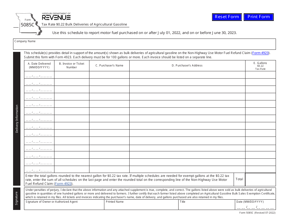 Form 5085C - Fill Out, Sign Online and Download Fillable PDF, Missouri ...