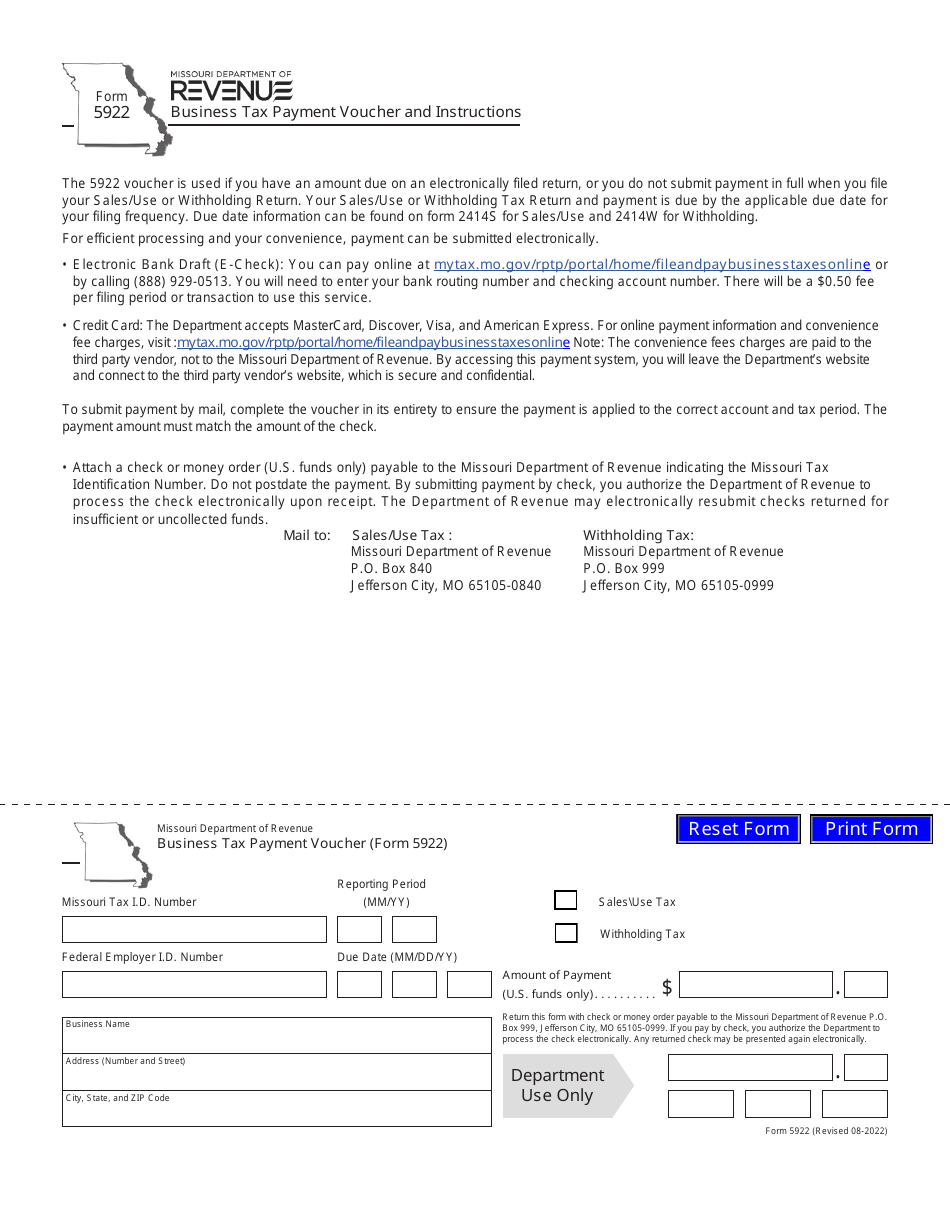 Form 5922 - Fill Out, Sign Online and Download Fillable PDF, Missouri ...