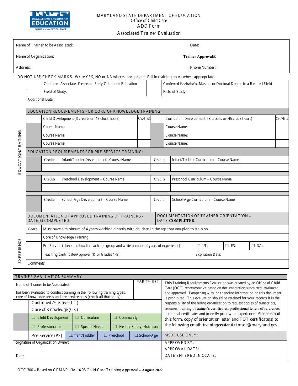 Form OCC300 - Fill Out, Sign Online and Download Fillable PDF, Maryland ...