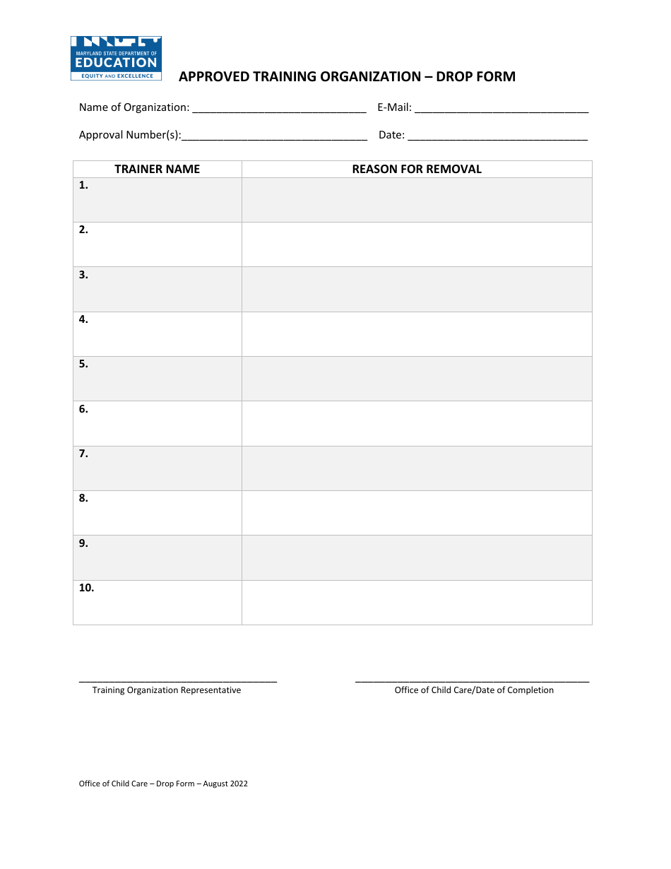 Maryland Approved Training Organization - Drop Form Download Fillable PDF | Templateroller