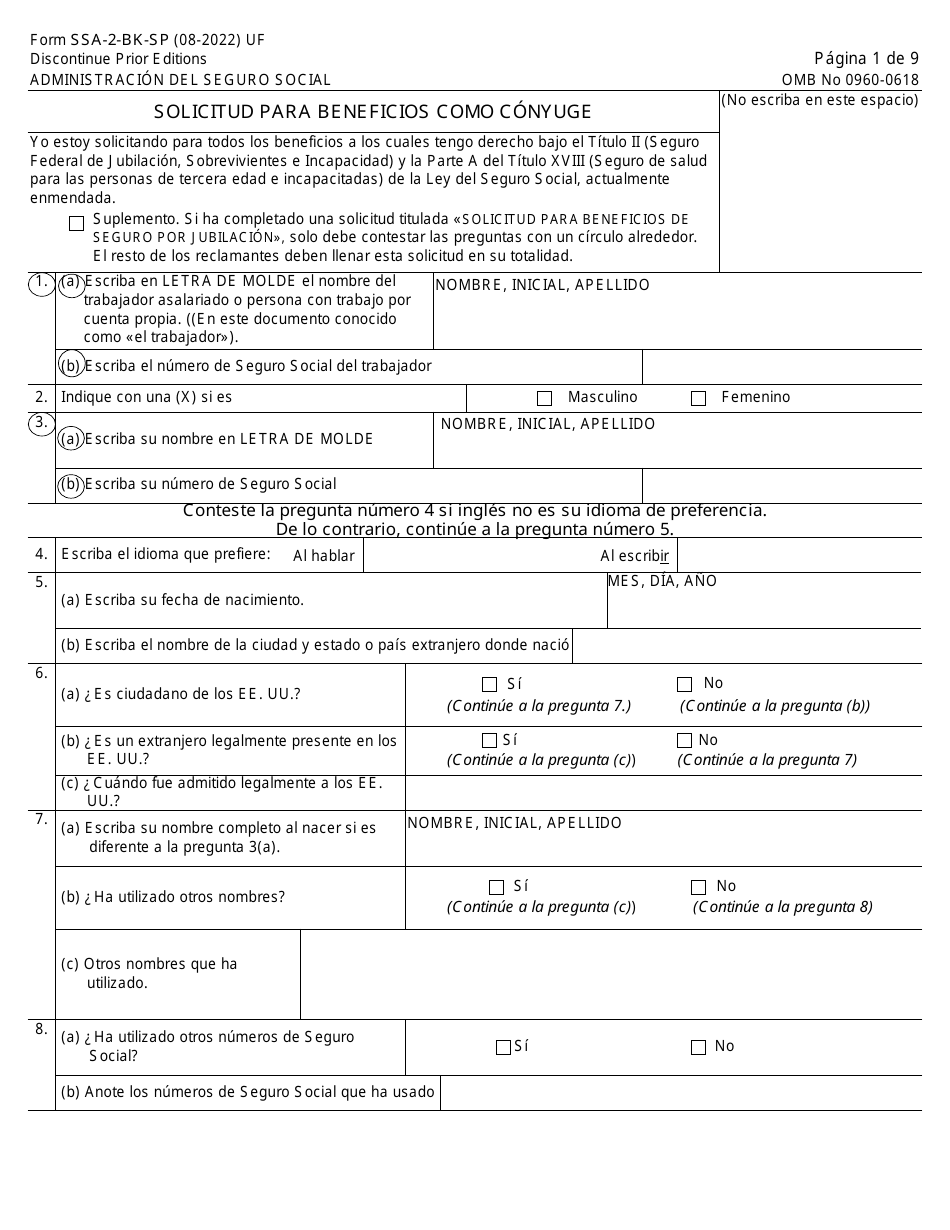 Formulario SSA-2-BK-SP Download Printable PDF or Fill Online Solicitud ...