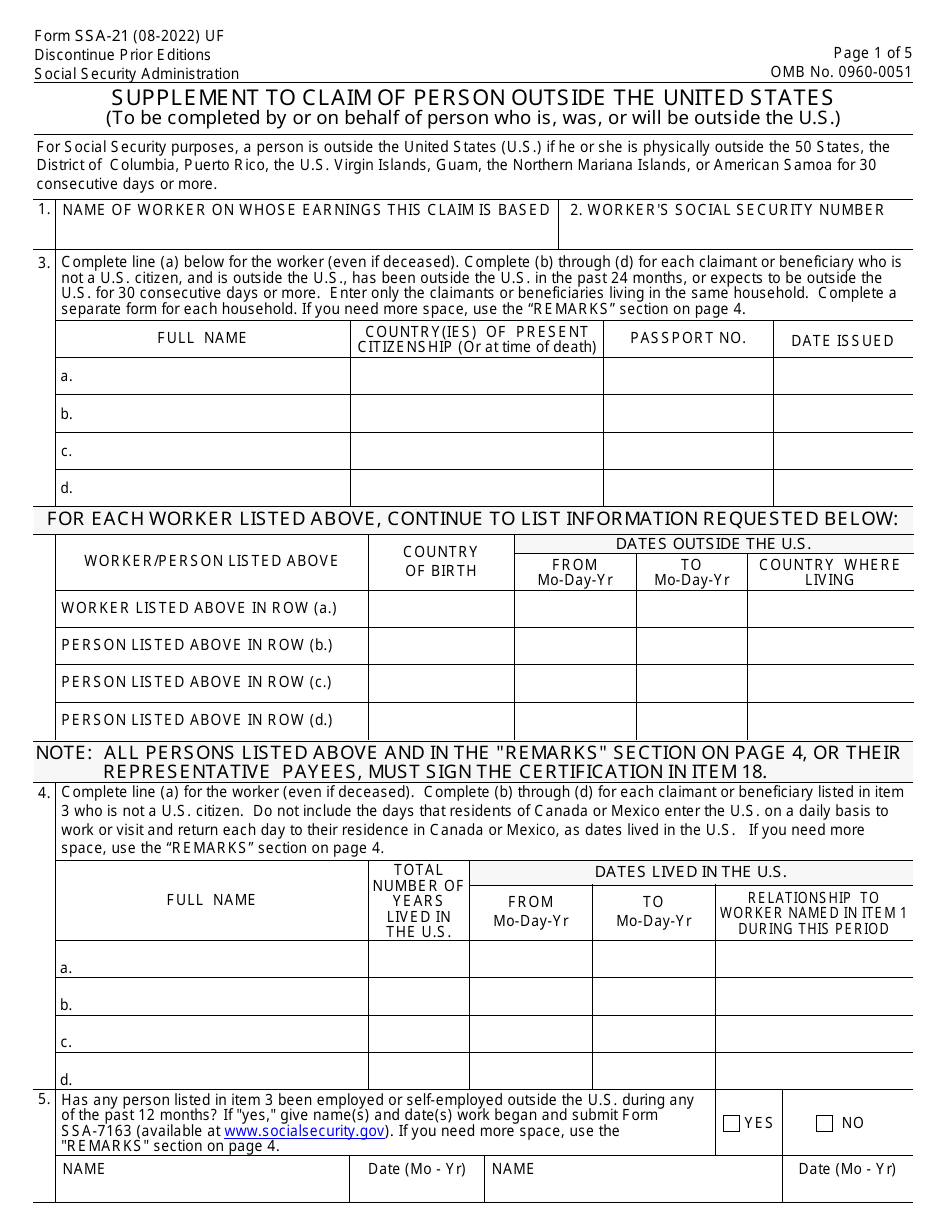 Form SSA-21 - Fill Out, Sign Online and Download Fillable PDF ...