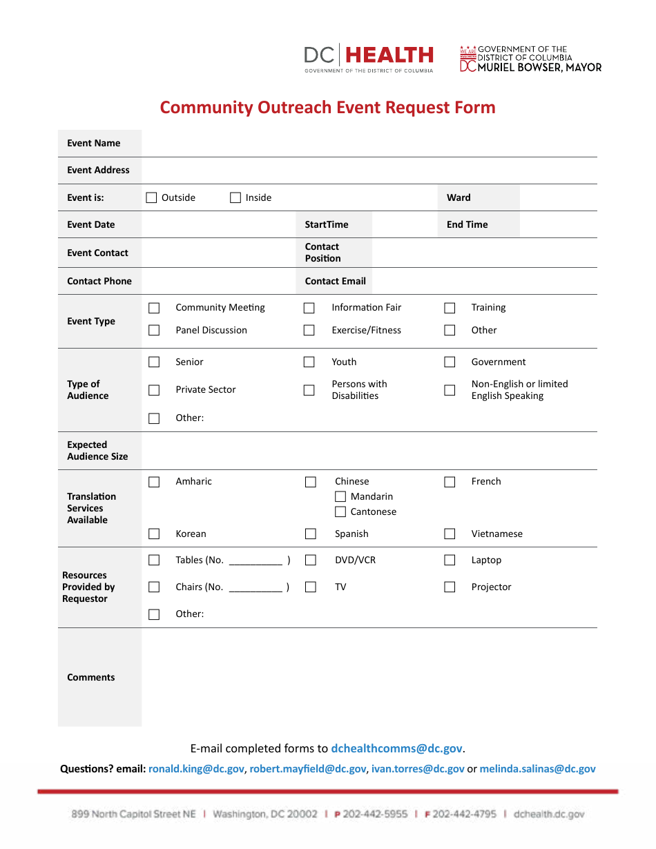 Washington, D.C. Community Outreach Event Request Form - Fill Out, Sign ...