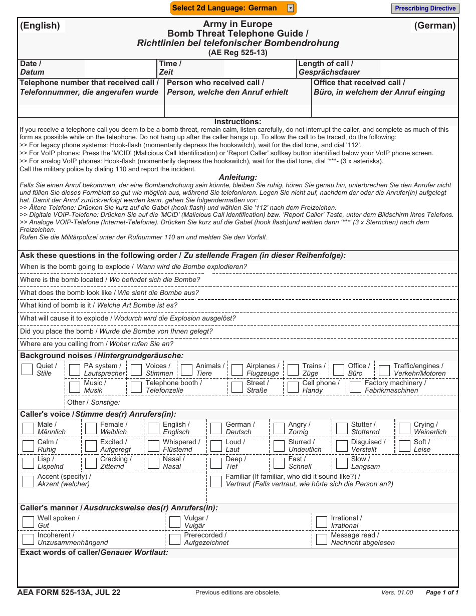 AE Form 525-13A Download Fillable PDF or Fill Online Army in Europe ...