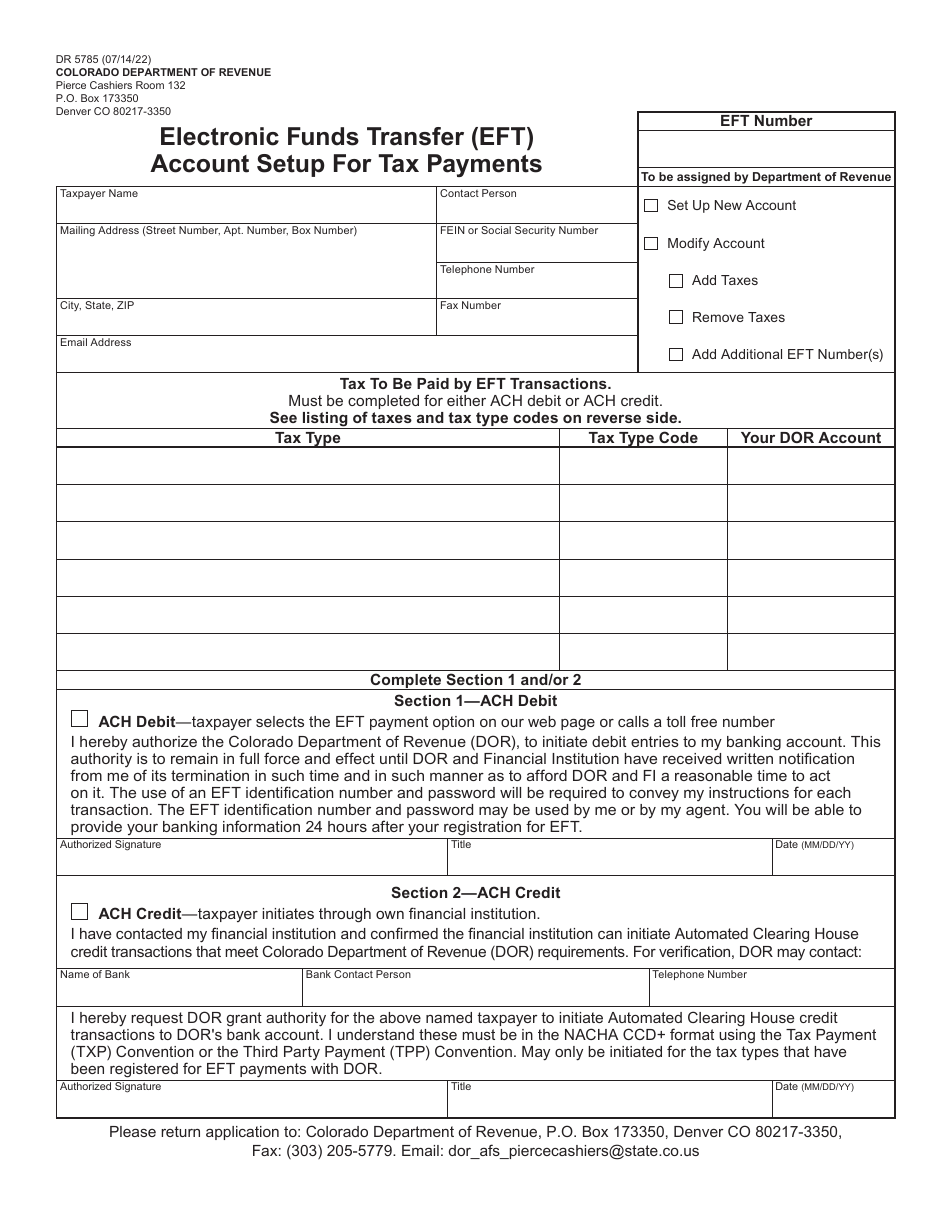 Form DR5785 Download Fillable PDF or Fill Online Electronic Funds ...