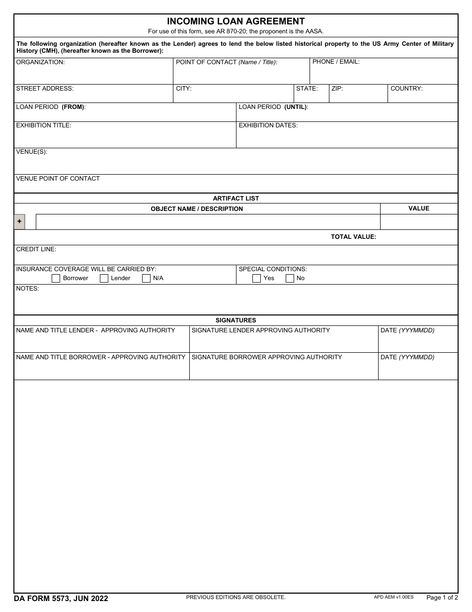 DA Form 5573 - Fill Out, Sign Online and Download Fillable PDF ...