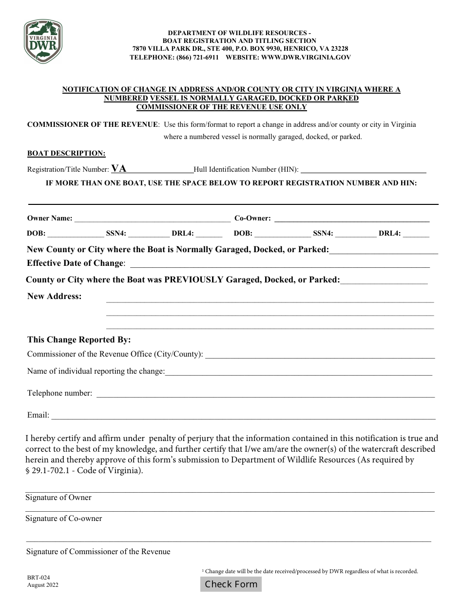 Form BRT-024 - Fill Out, Sign Online and Download Fillable PDF ...