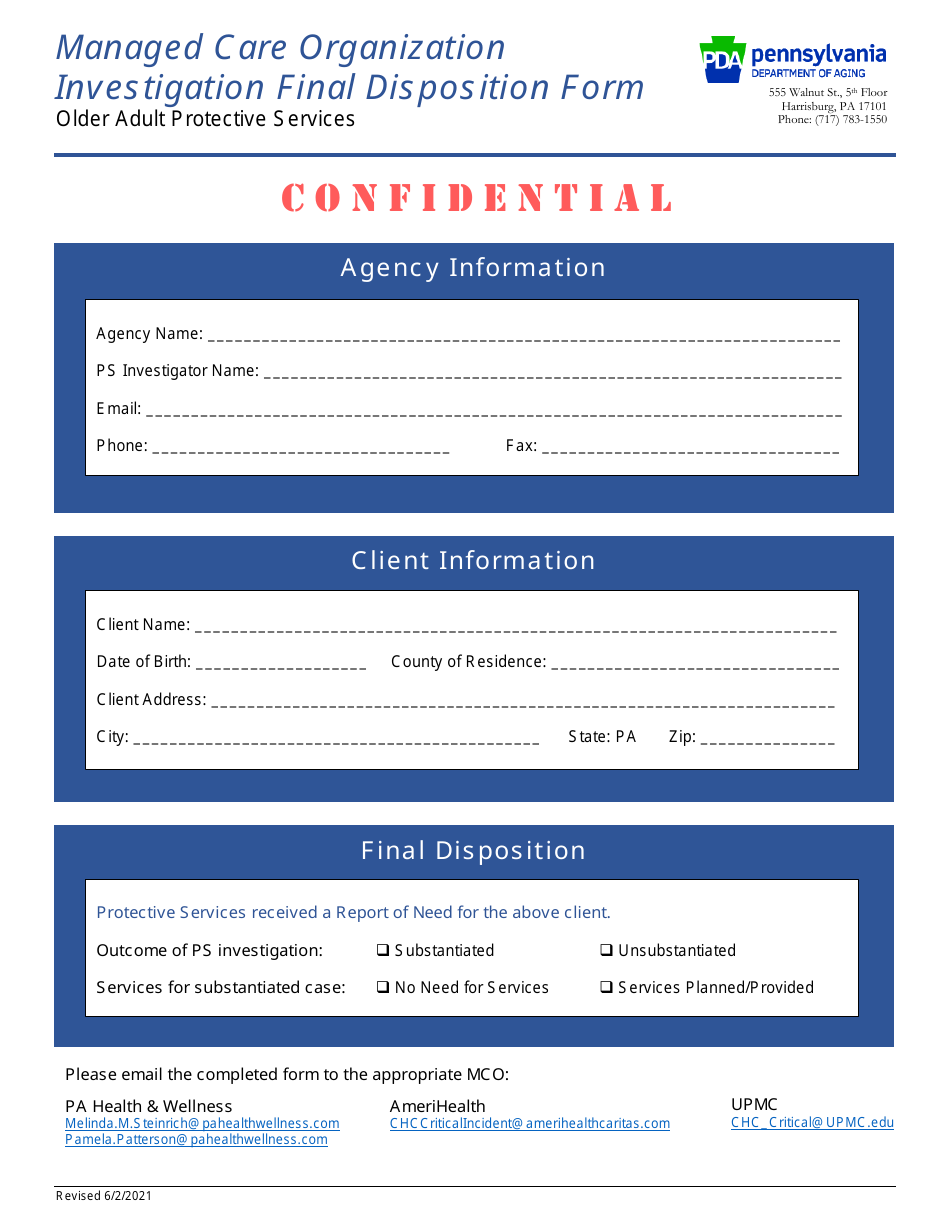 Pennsylvania Managed Care Organization Investigation Final Disposition ...
